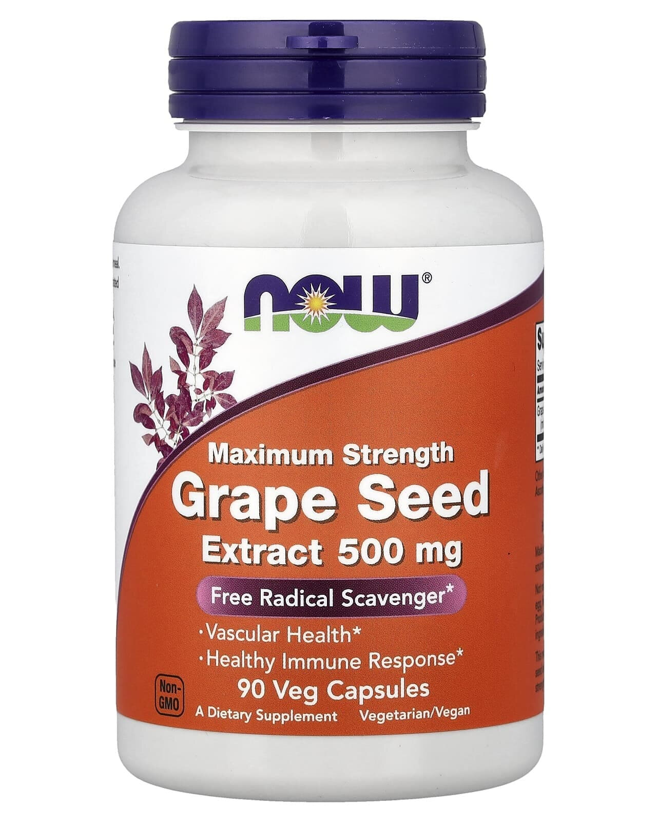 NOW Foods Grape Seed, Виноградная косточка 500 мг 90 вегетарианских капсул