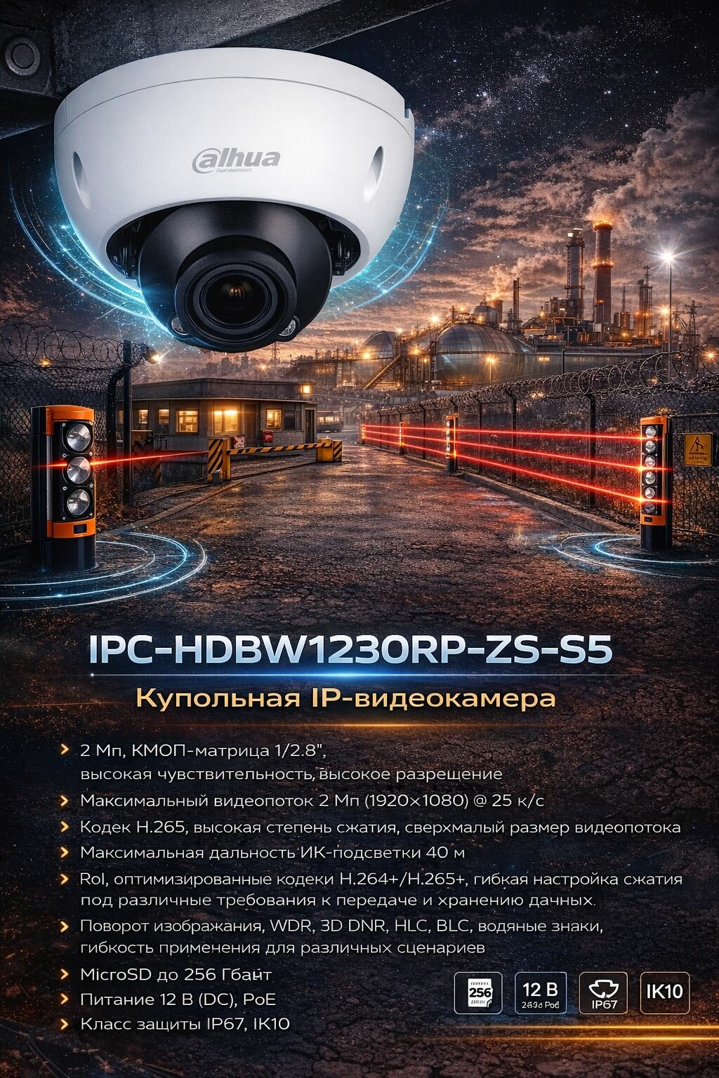 Dahua камера видеонаблюдения 2Мп DH-IPC-HDBW1230RP-ZS-S5