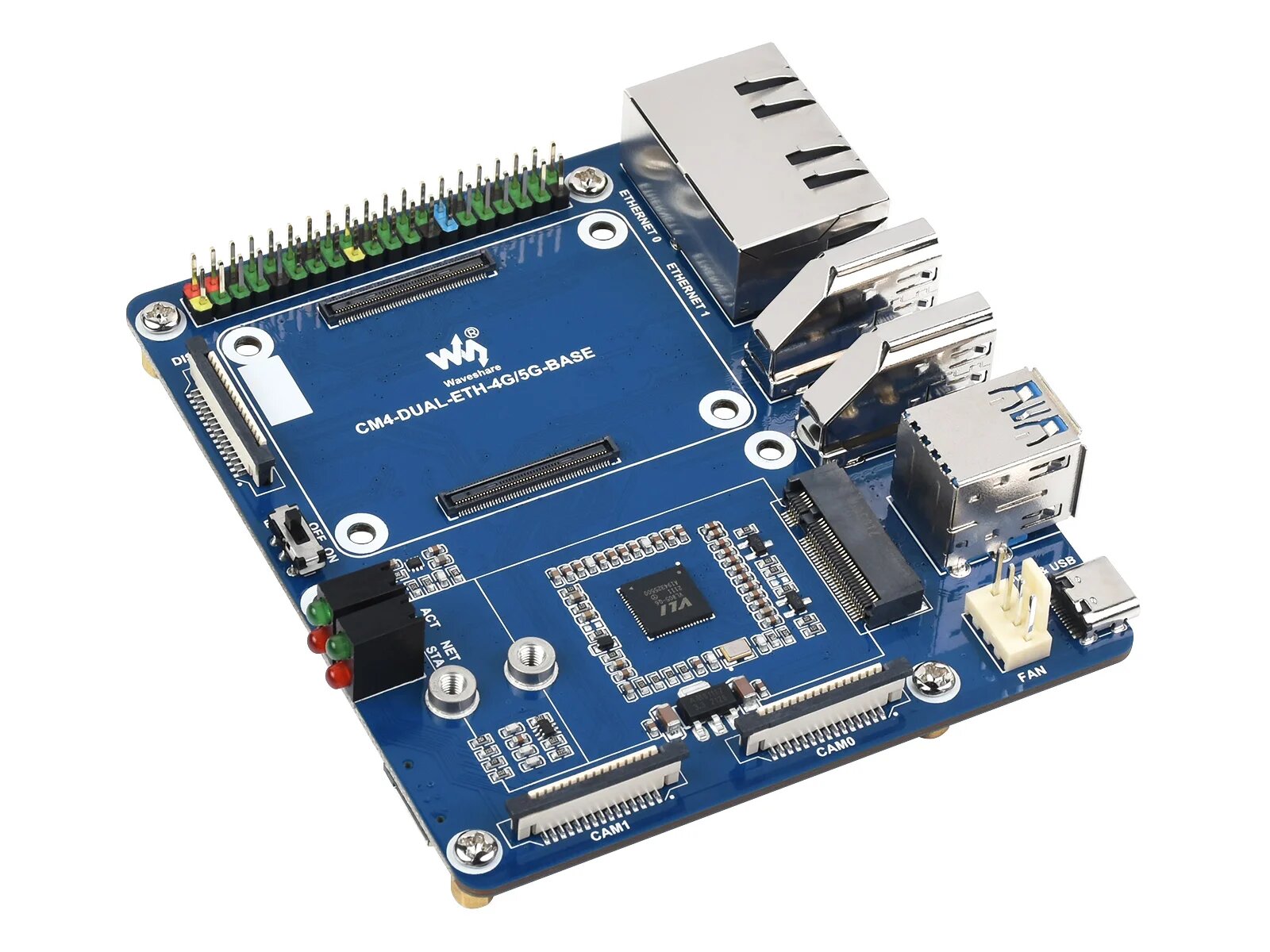Waveshare Базовая плата Dual Gigabit Ethernet 5G/4G для Raspberry Pi CM4