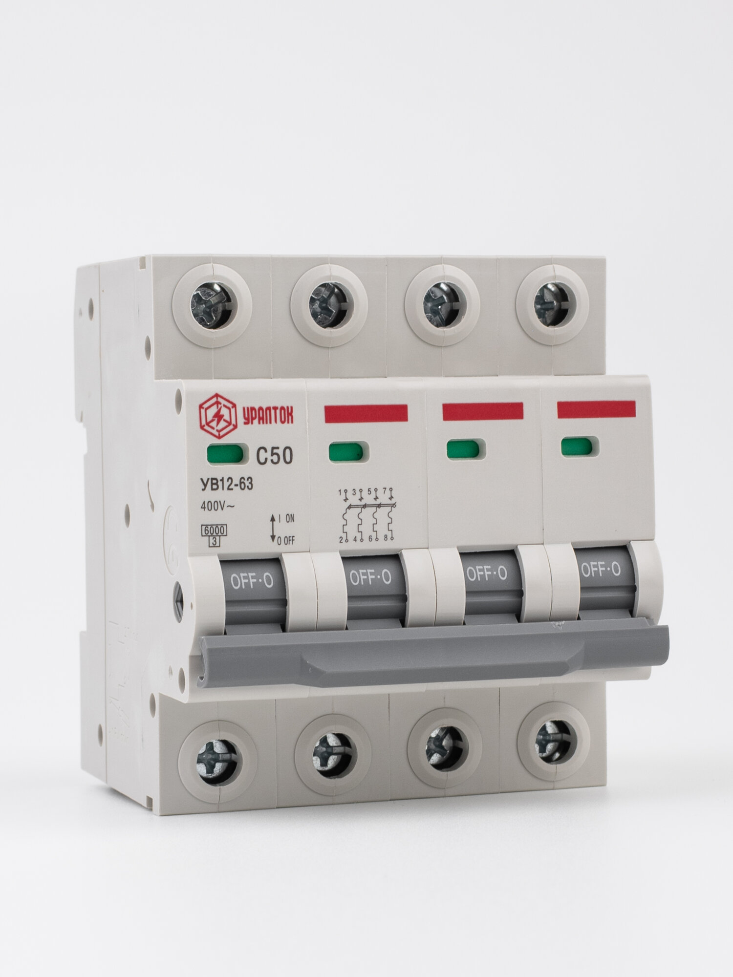 Автоматический выключатель уралток серии УВ12-63 4P50A6kA модульный
