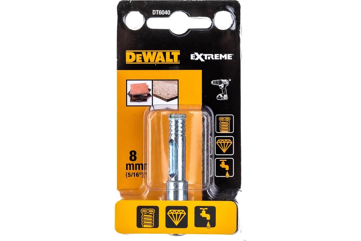 Dewalt Сверло д/плитки 8мм + Система подачи воды DT 6040