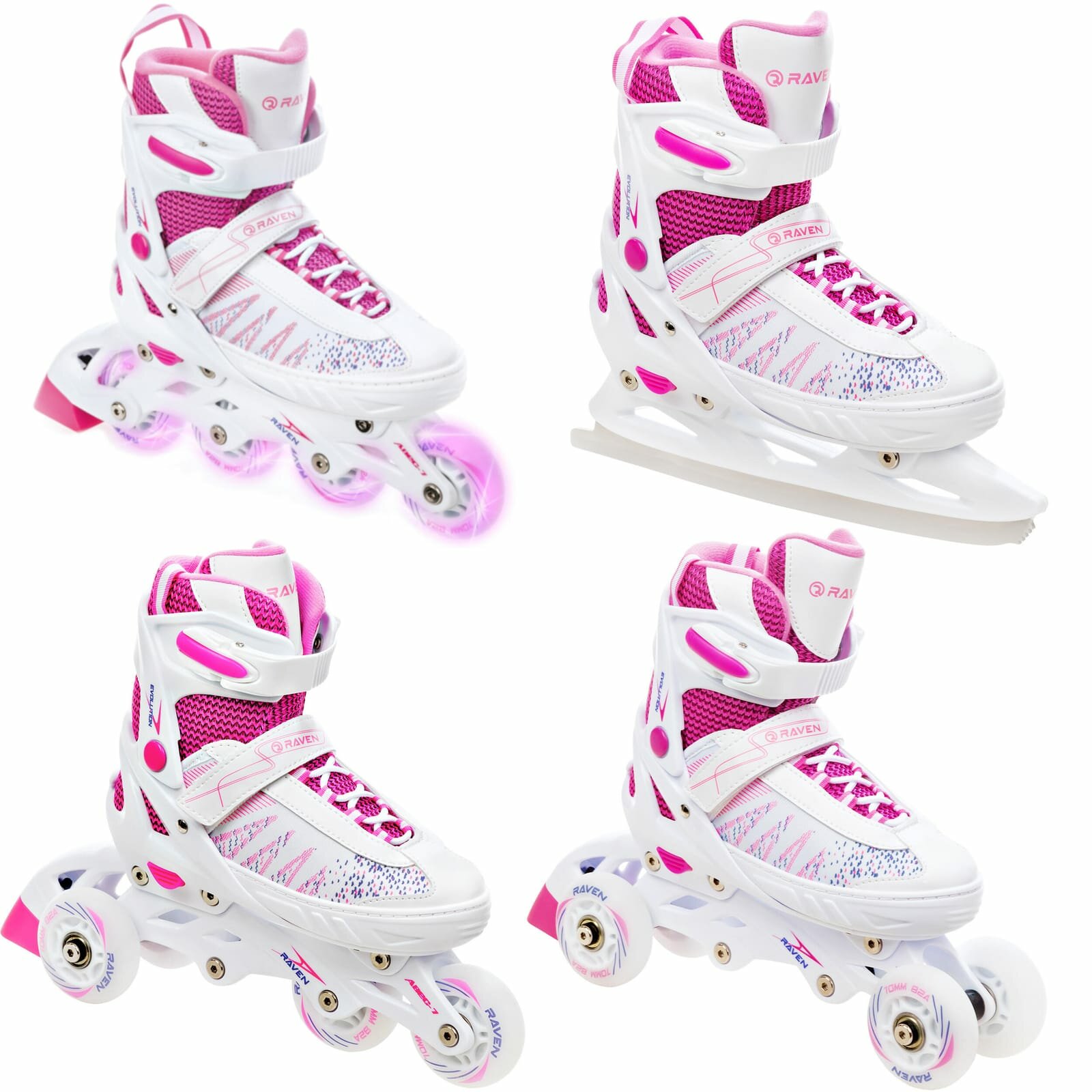 DECATHLON ролики Raven Grace, белый/розовый, размер 35/39, регулируемые, светящиеся колеса LED