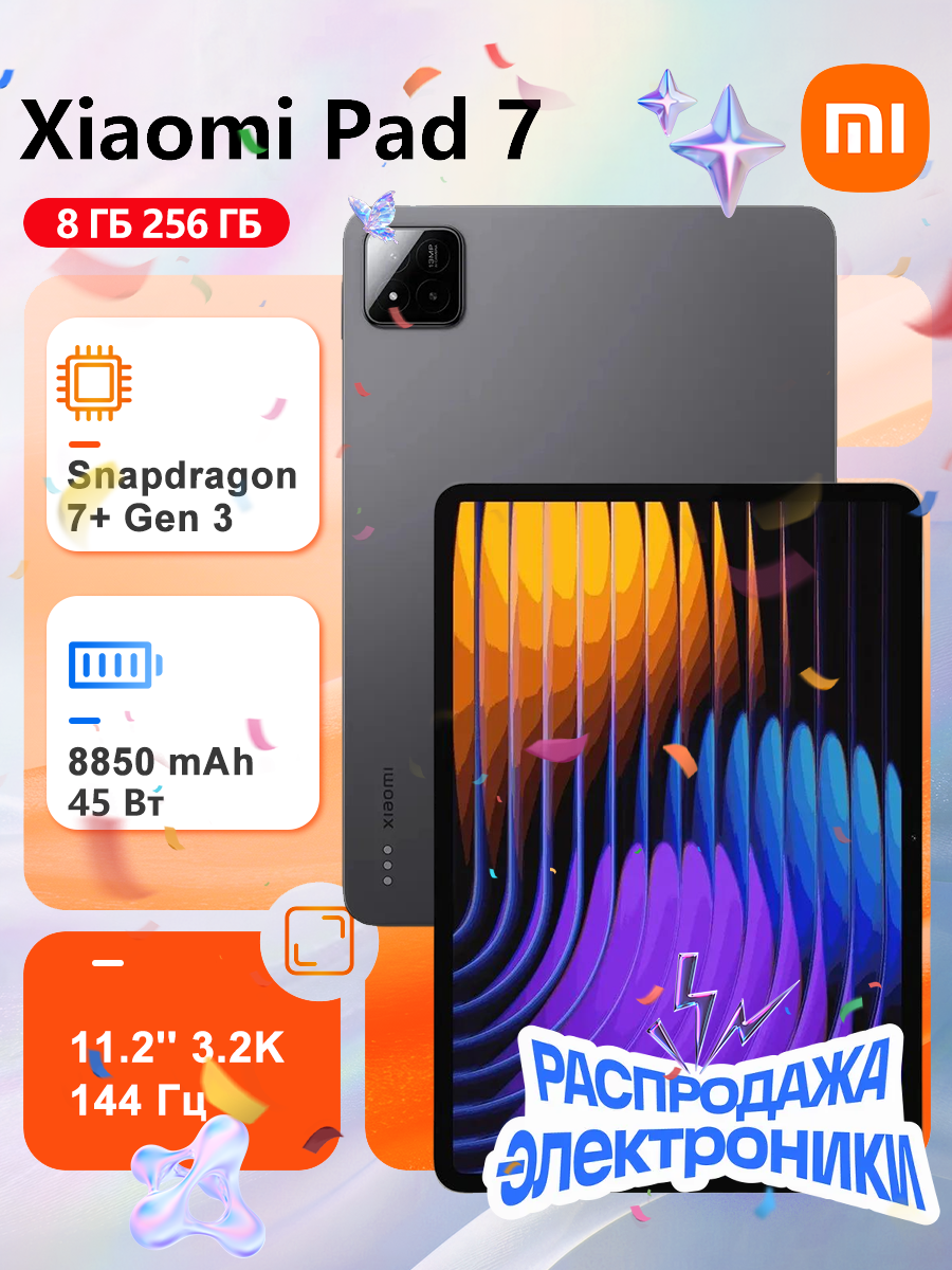 Планшет Xiaomi Pad 7 11.2" глобальная версия, Snapdragon 7+, 8850 мАч , 8/256 ГБ, черный