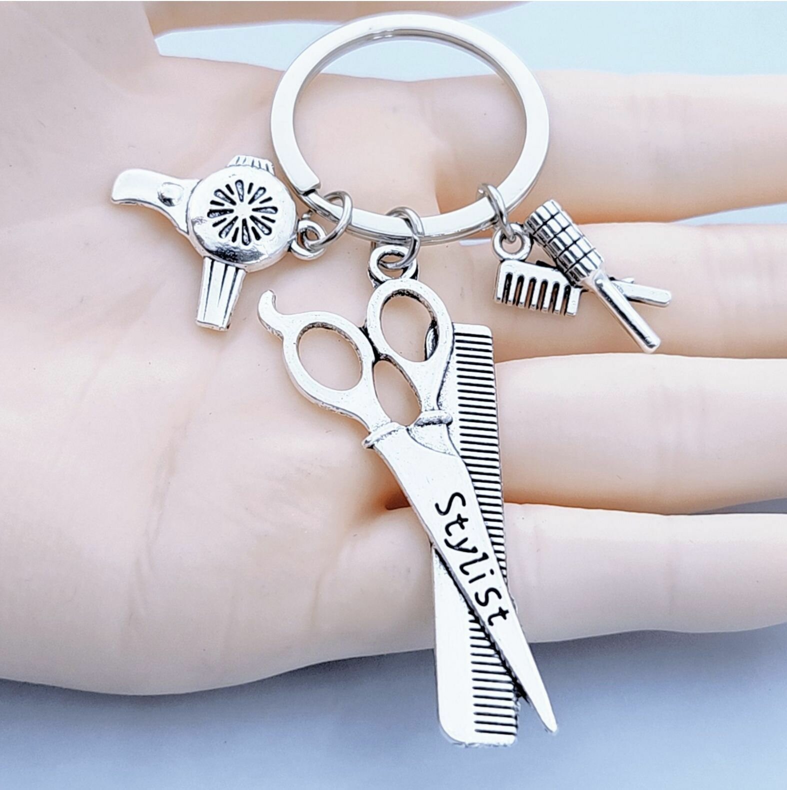 Металлический брелок парикмахер стилист 3 в 1