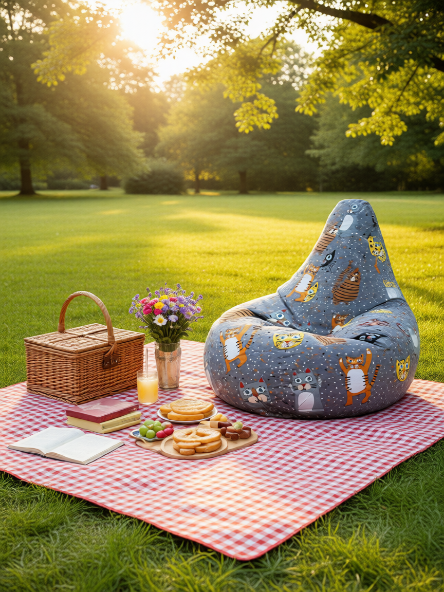 Мир Пуффов Кресло-мешок «Груша» Кошки жаккард , с ручкой для переноски, размер- XXXL