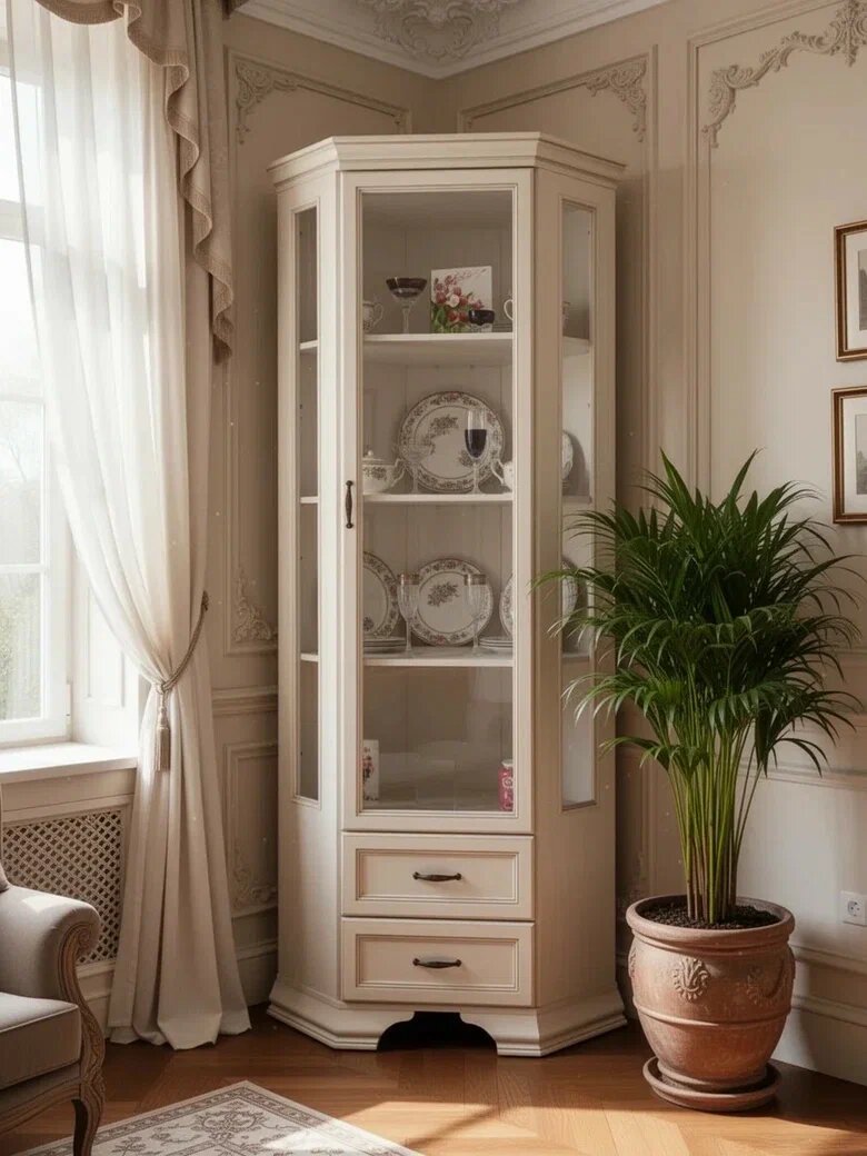 Шкаф-витрина "Кураж Сиена", угловой, распашные двери, ЛДСП "Бодега", МДФ