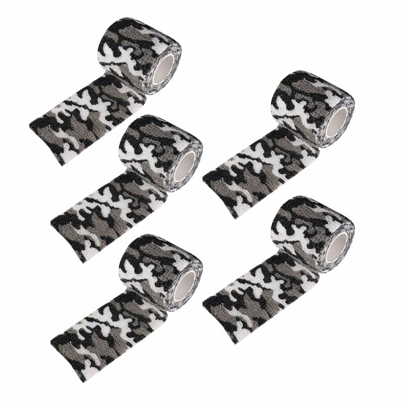 (5 рулонов) Нетканый маскировочный скотч, снежный черно-белый камуфляж №7