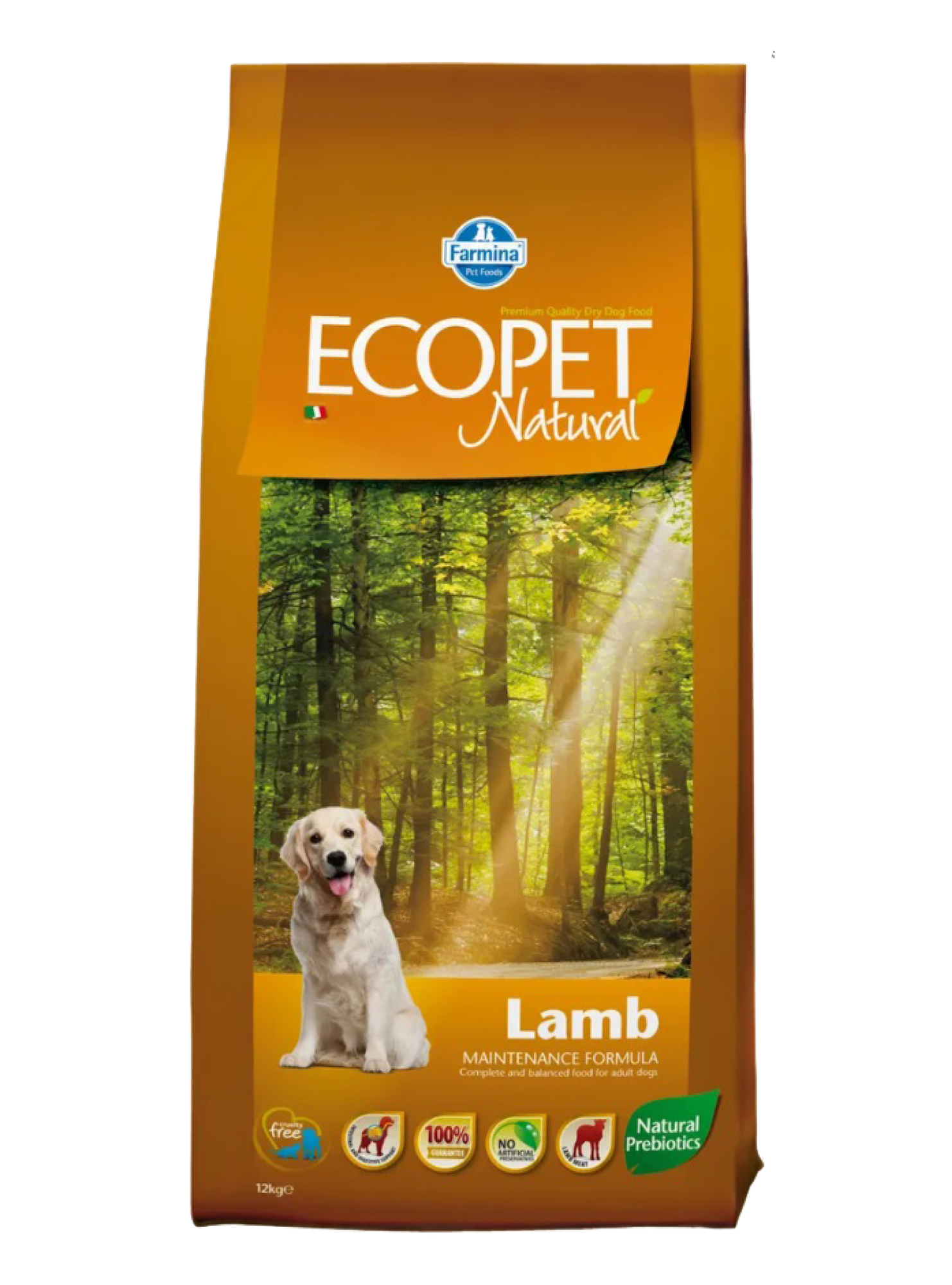 Сухой корм для собак средних пород Ecopet Natural с ягненком, 12кг