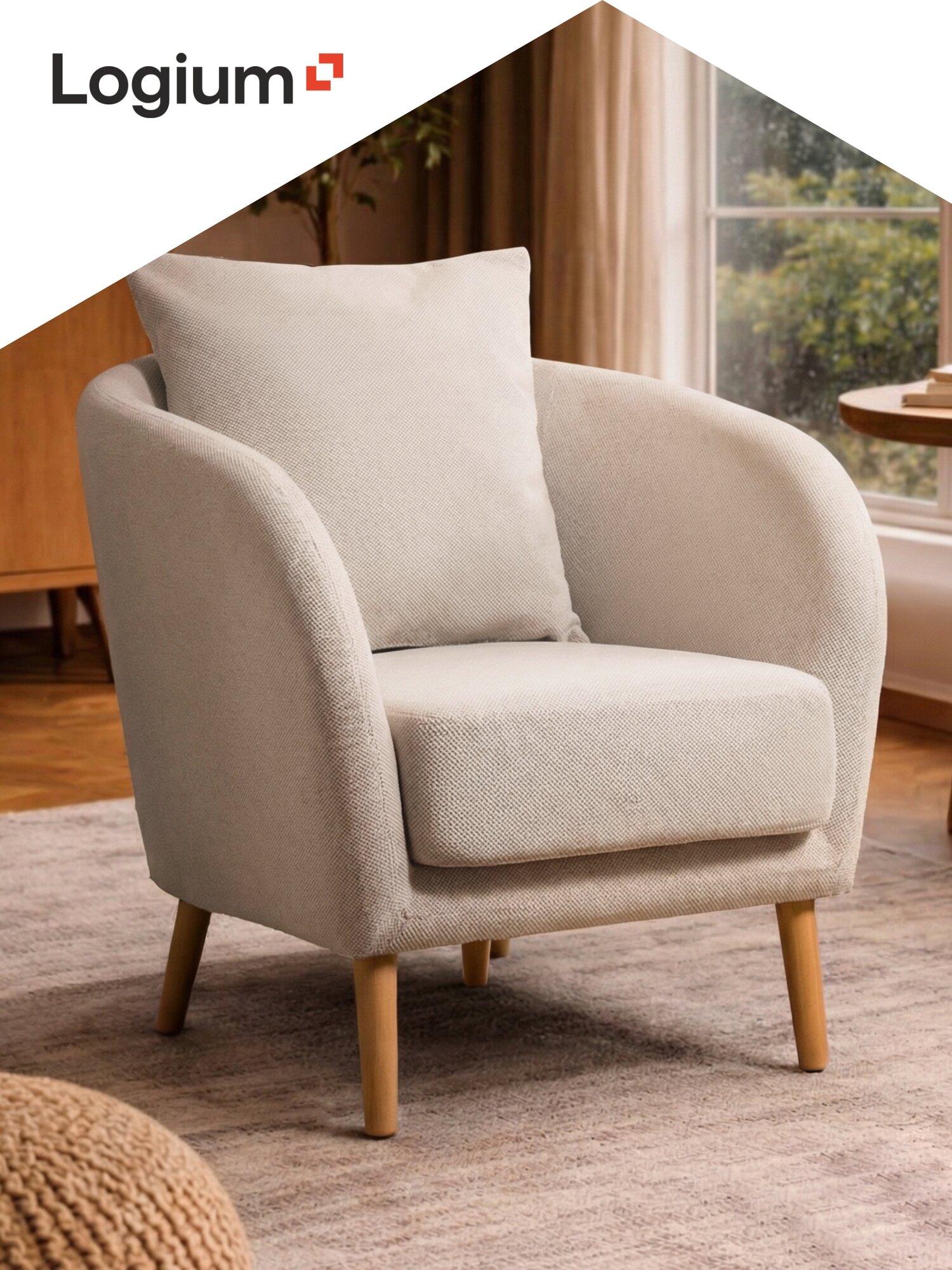 Кресло для отдыха Кенни LOGIUM, интерьерное, ТК 591 Mikea 1, велюр, белый