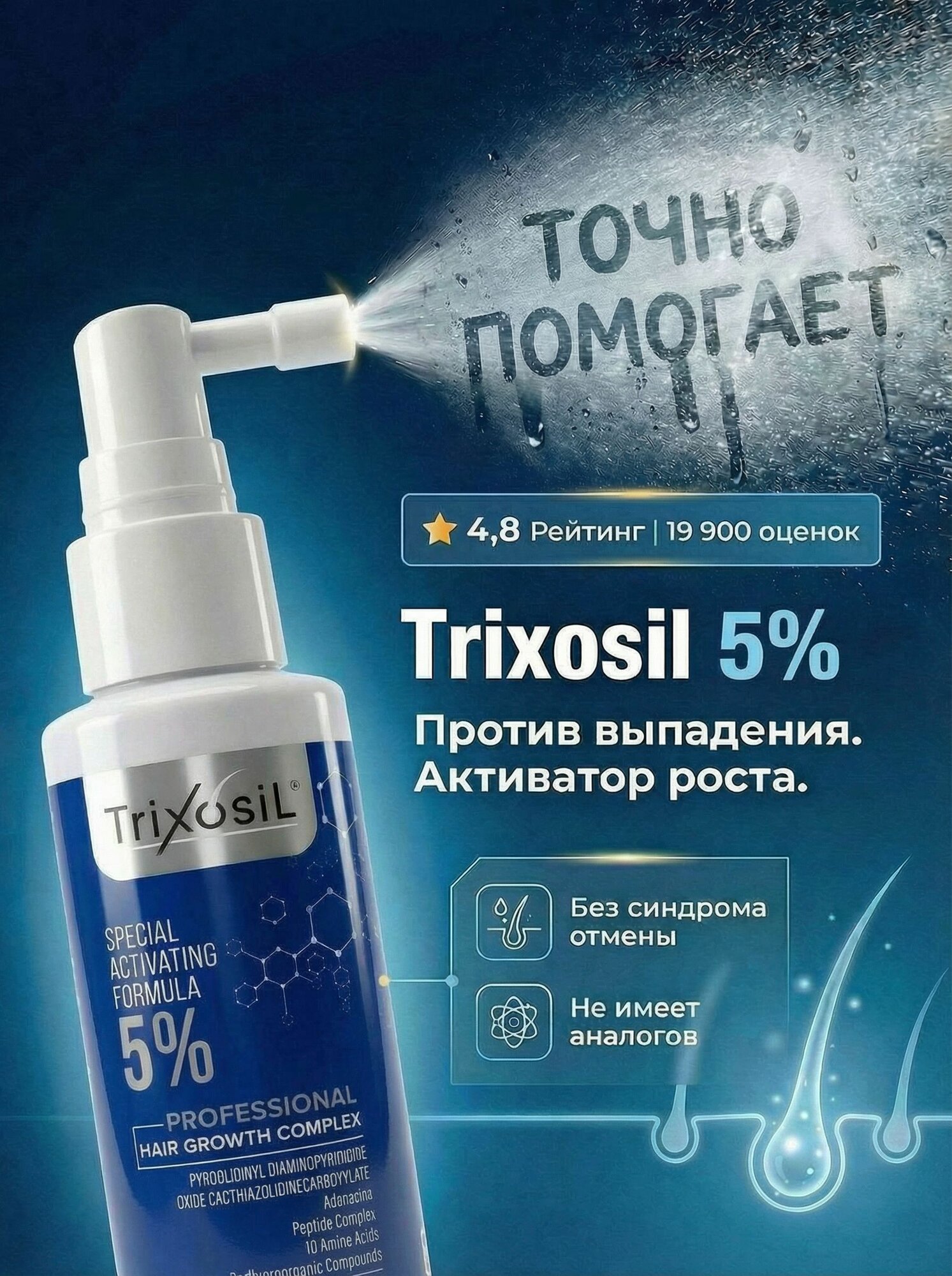 Trixosil 5% Лосьон для роста волос и бороды / Усиленная сыворотка от выпадения волос