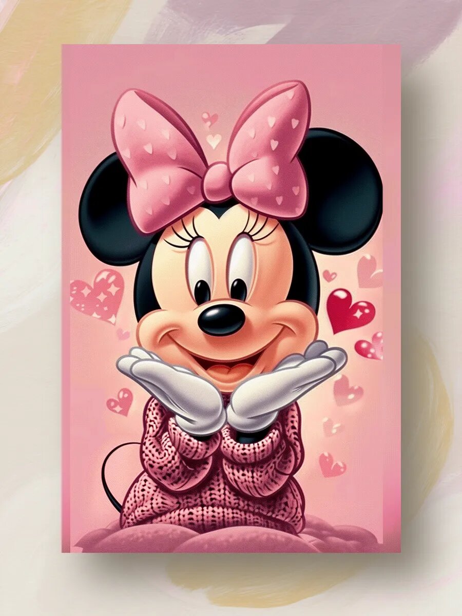 Картина на холсте 40х60 Элемент Принт, Minnie Mouse, розовый стиль, мультяшка, детская, постер на стену, интерьерная картина
