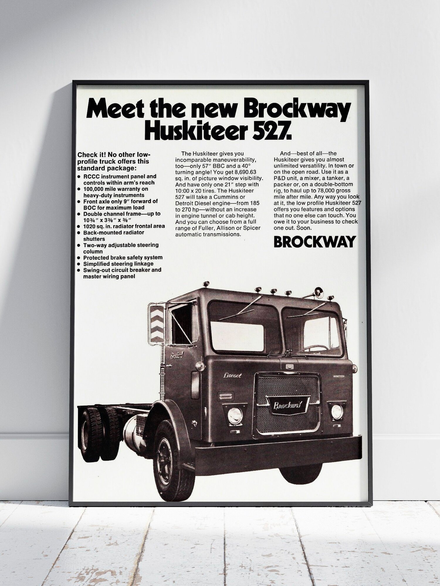 Плакат на стену для интерьера Транспорт и техника (Броквей Хаски - Brockway Huskie Heavy Duty Truck 2) - Постер по машине формата A4 (21x30 см)