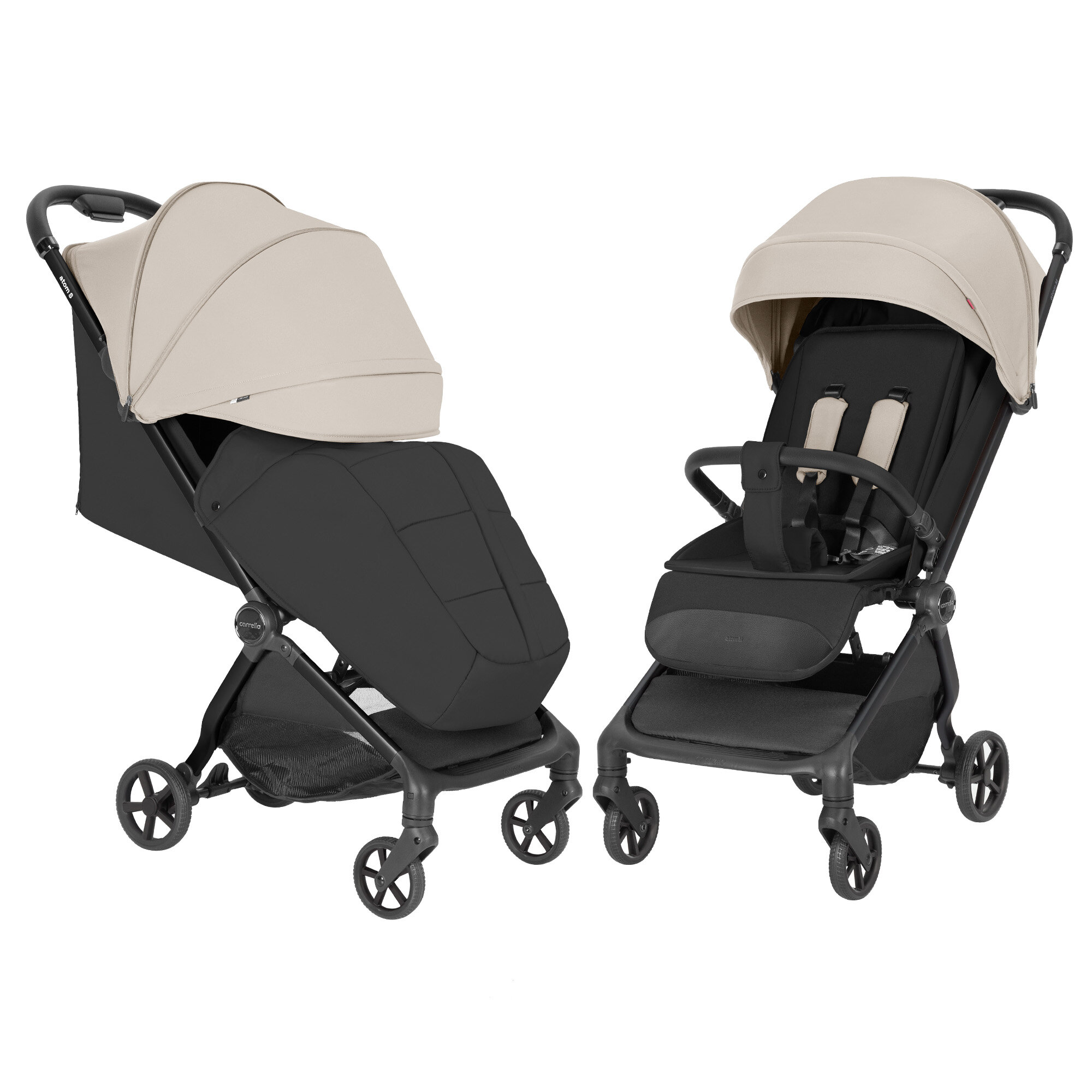 Прогулочная коляска CARRELLO Atom S Ceramic, бежевая, полиуретановые колеса