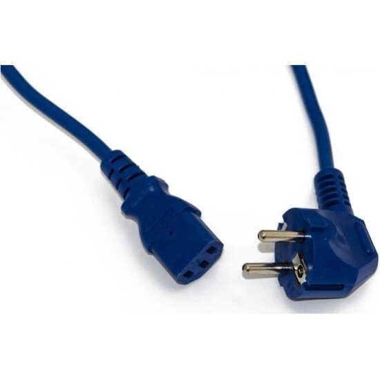 Кабель питания компьютера Hyperline (Schuko+C13) (3x1.0), 10A, угловая вилка, 5м, цвет синий (ПВС-АП-3*1,0-250-S22C13-10-5,0 ГОСТ 28244-96)