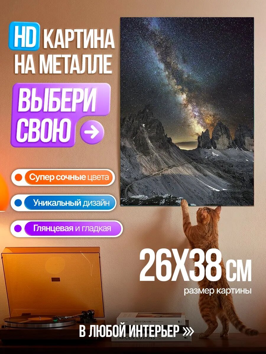 Картина на HD металле Млечный путь над горами