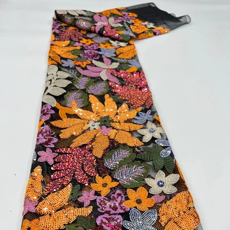 3D сетка с вышивкой, цветок, блестки, африканское кружево 1