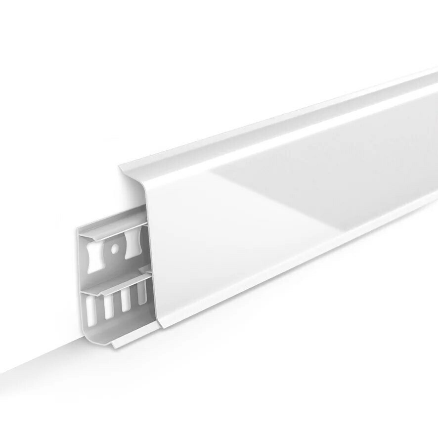 Пластиковый плинтус Идеал Деконика 70 мм Белый глянцевый 001-g, 1 шт.