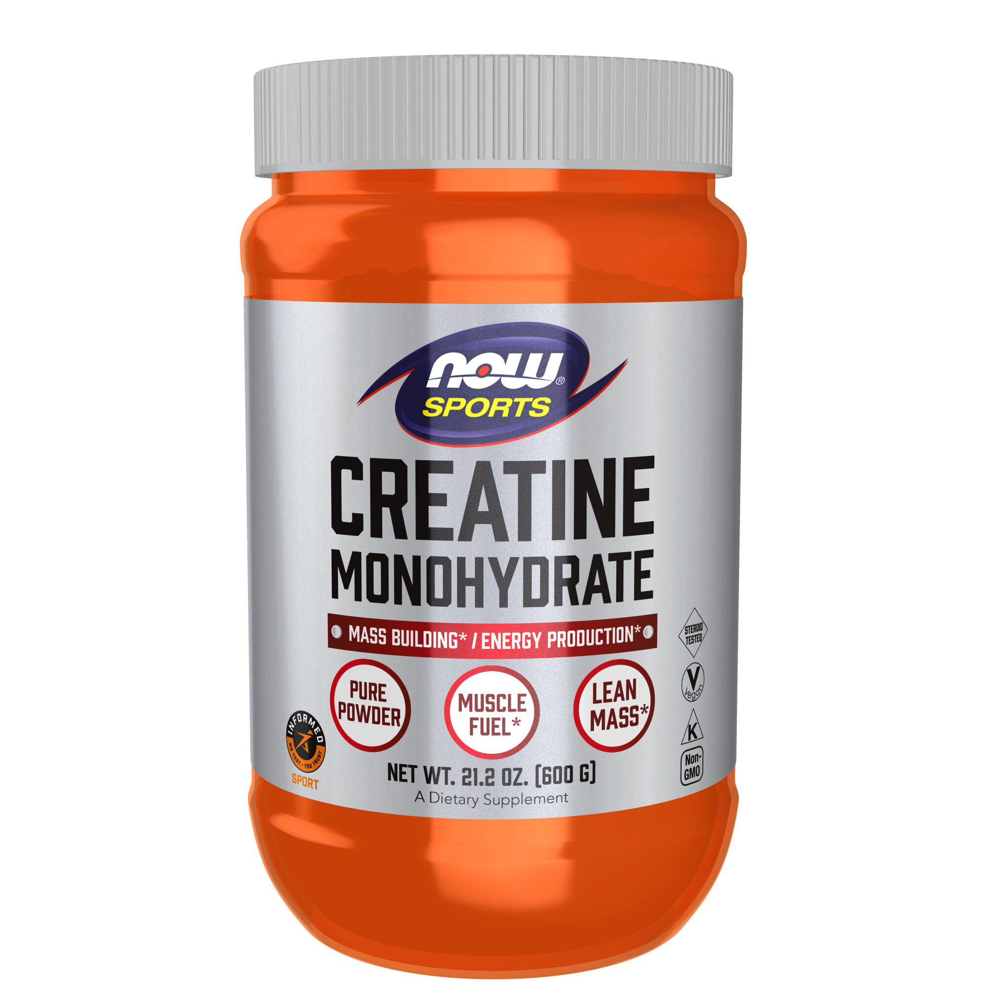 NOW Sports, Creatine Monohydrate, Креатин моногидрат, чистый порошок 600 г, для набора мышечной массы и выносливости