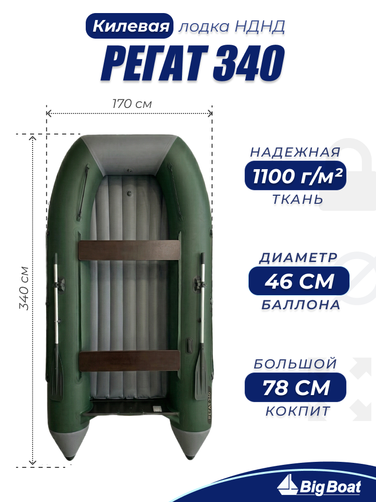 Надувная, под мотор, килевая лодка из ПВХ для рыбалки Regat (Регат) 340 НДНД