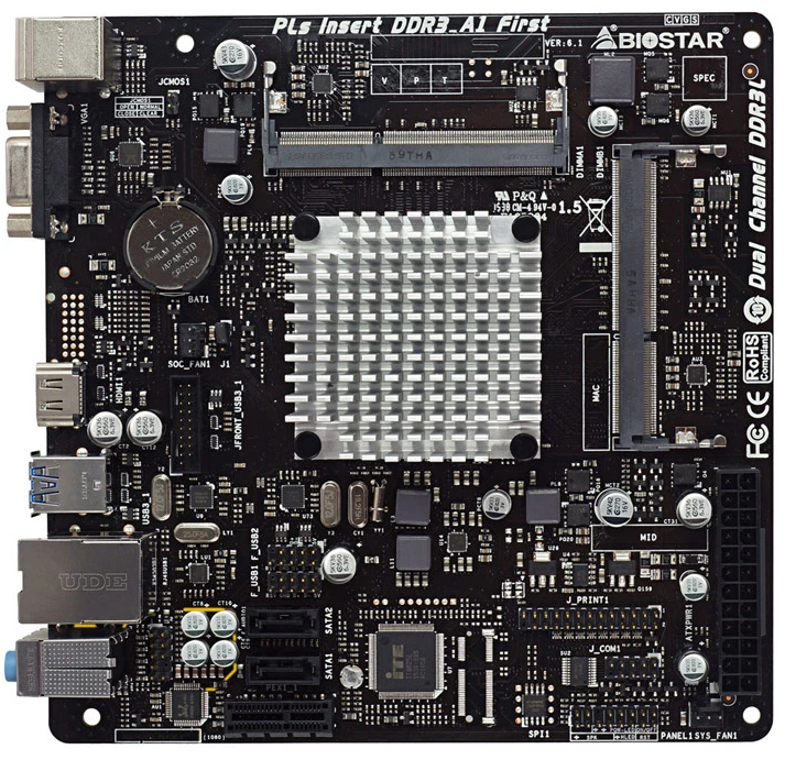 Материнская плата Biostar J3160NH, mini-ITX, 4GB DDR3L, Celeron J3160