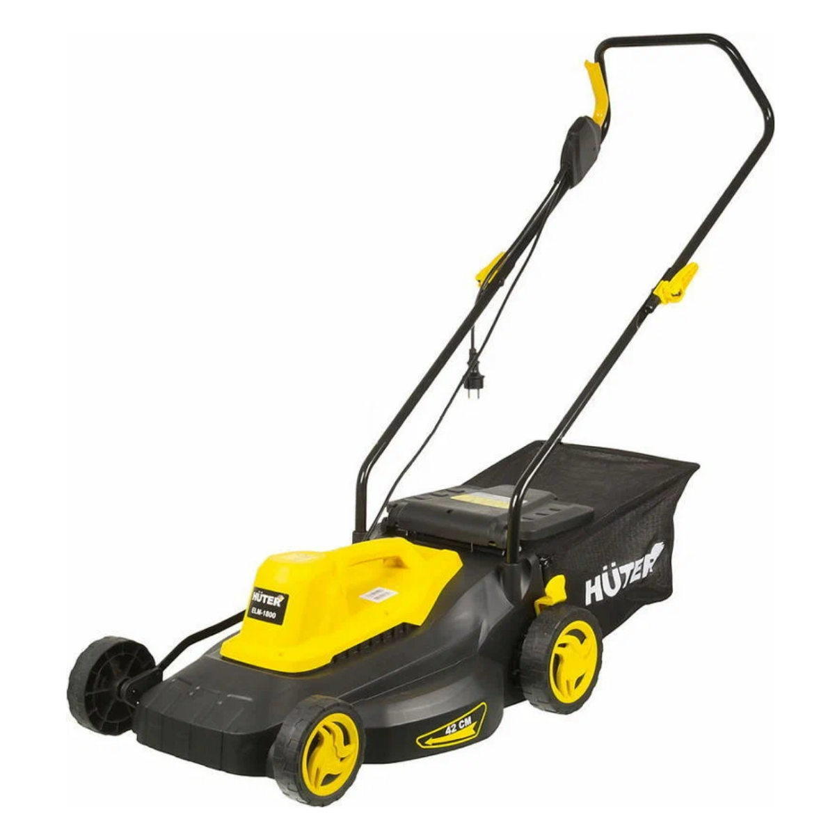 Газонокосилка электрическая Huter ELM-1800 черно-желтый, 1,8 кВт, травосборник 45 л, мягкий