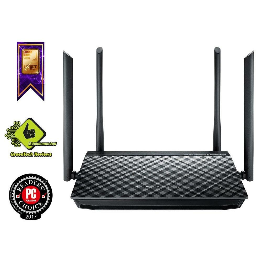 Беспроводной маршрутизатор ASUS RT-AC1200, 802.11abgnac 1167Mbps 2.4 ГГц 5 ГГц 4xLAN USB черный