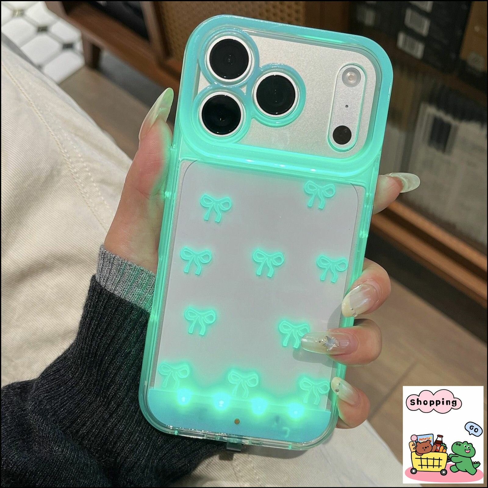 Чехол-бантик со светящейся светодиодной вспышкой для iPhone 17, 16, 15, 14, 13, 12 Pro Max