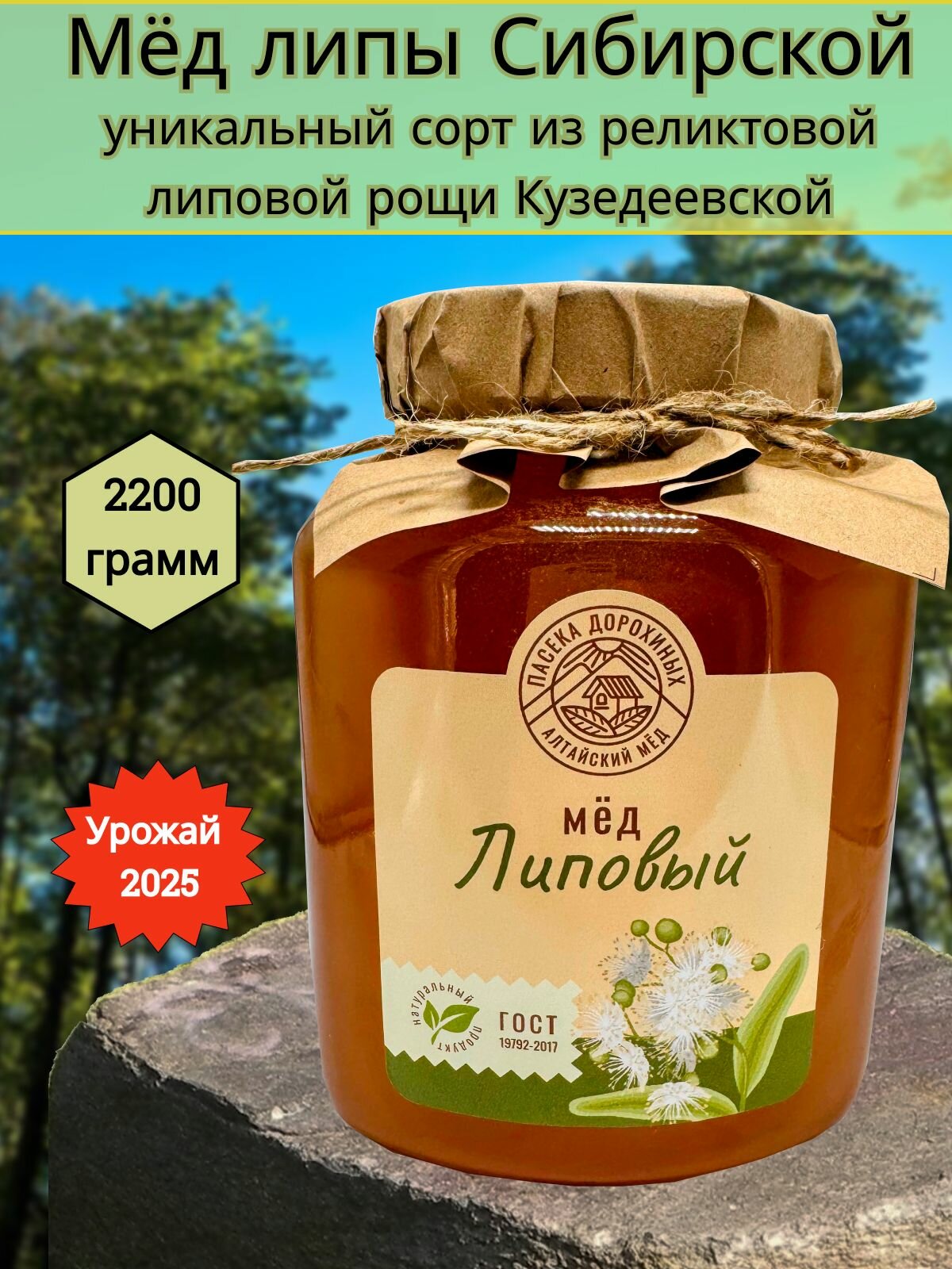 Мед натуральный с липы Сибирской 2,2кг 2025 года