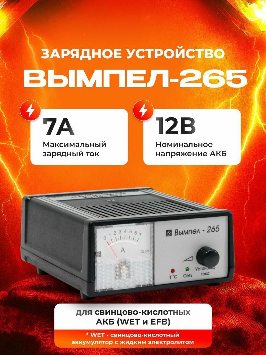 Зарядное устройство для аккумуляторов автомобиля 12В автоматическое вымпел 265