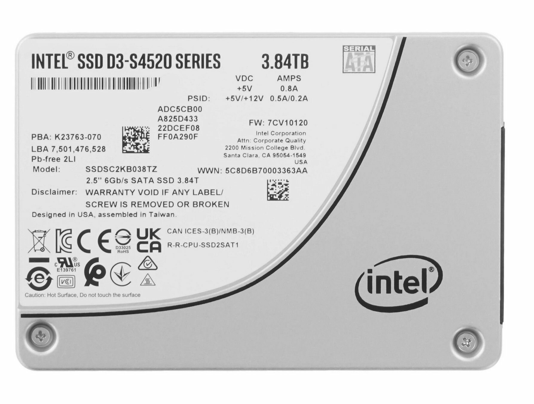 3840 ГБ Серверный SSD Intel D3-S4520 (SSDSC2KB038TZ01)