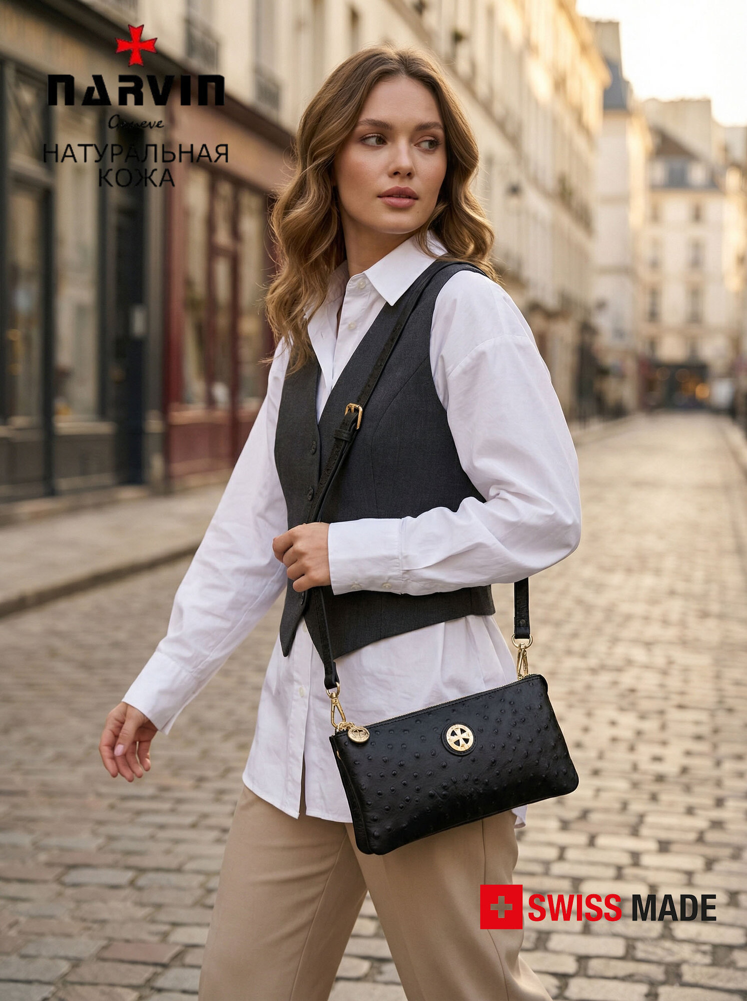 Сумка кросс-боди NARVIN, фактура зернистая, матовая, черный