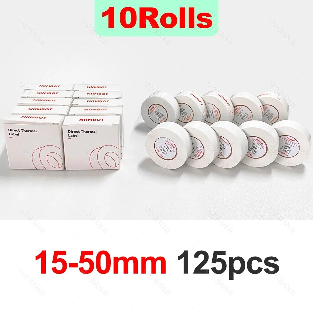 10 рулонов белой термоленты NiiMbot 15-50mm