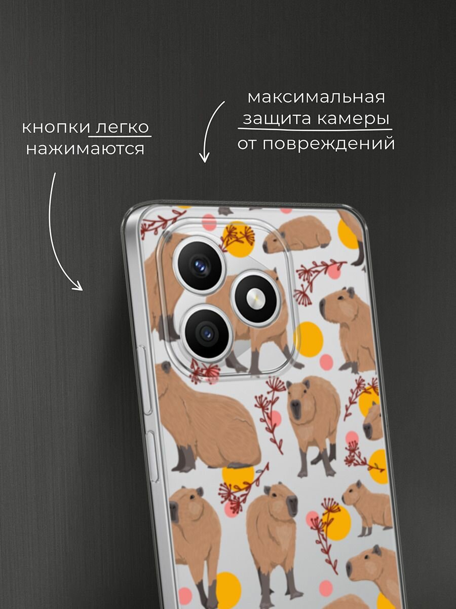Чехол на Honor X8d / Хонор X8d с принтом Капибара паттерн, прозрачный — фото 1