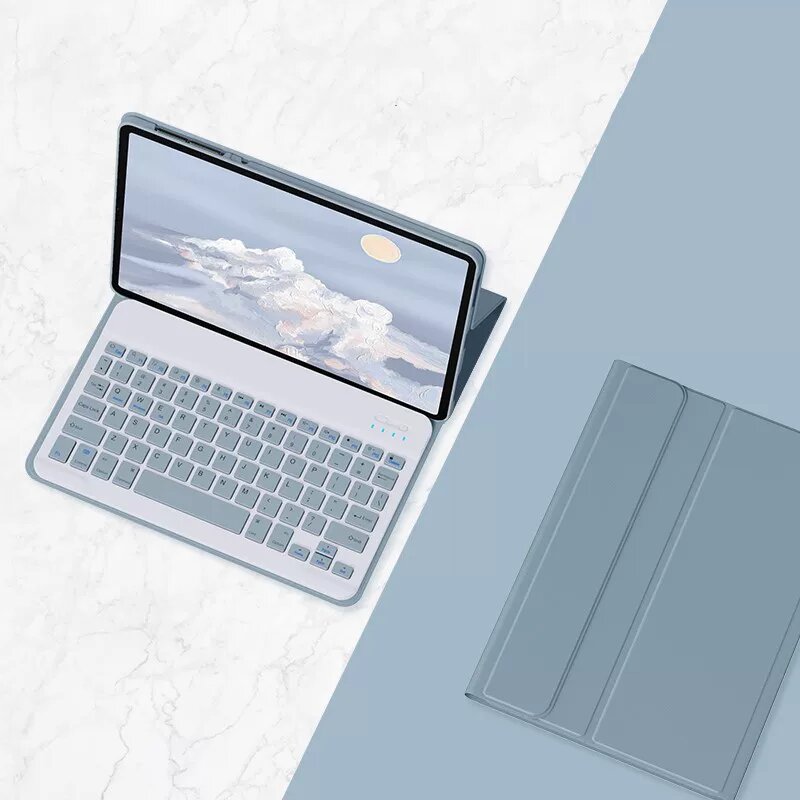 Магнитный разъемный чехол с клавиатурой для iPad Air 2 9,7 дюйма в цвете Туманный Синий, клавиатура в комплекте (ручка