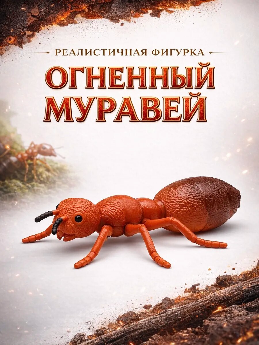 Игрушка муравей огненный реалистичный 8 см, для весёлой игры, подарок ребёнку