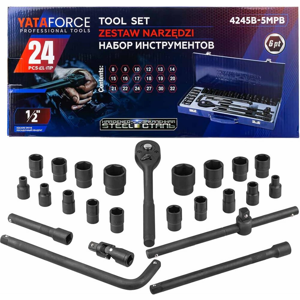 Набор инструментов YATAFORCE 24 предмета 1/2", 6гр, 8-32мм YF-4245B-5MPB(59961)