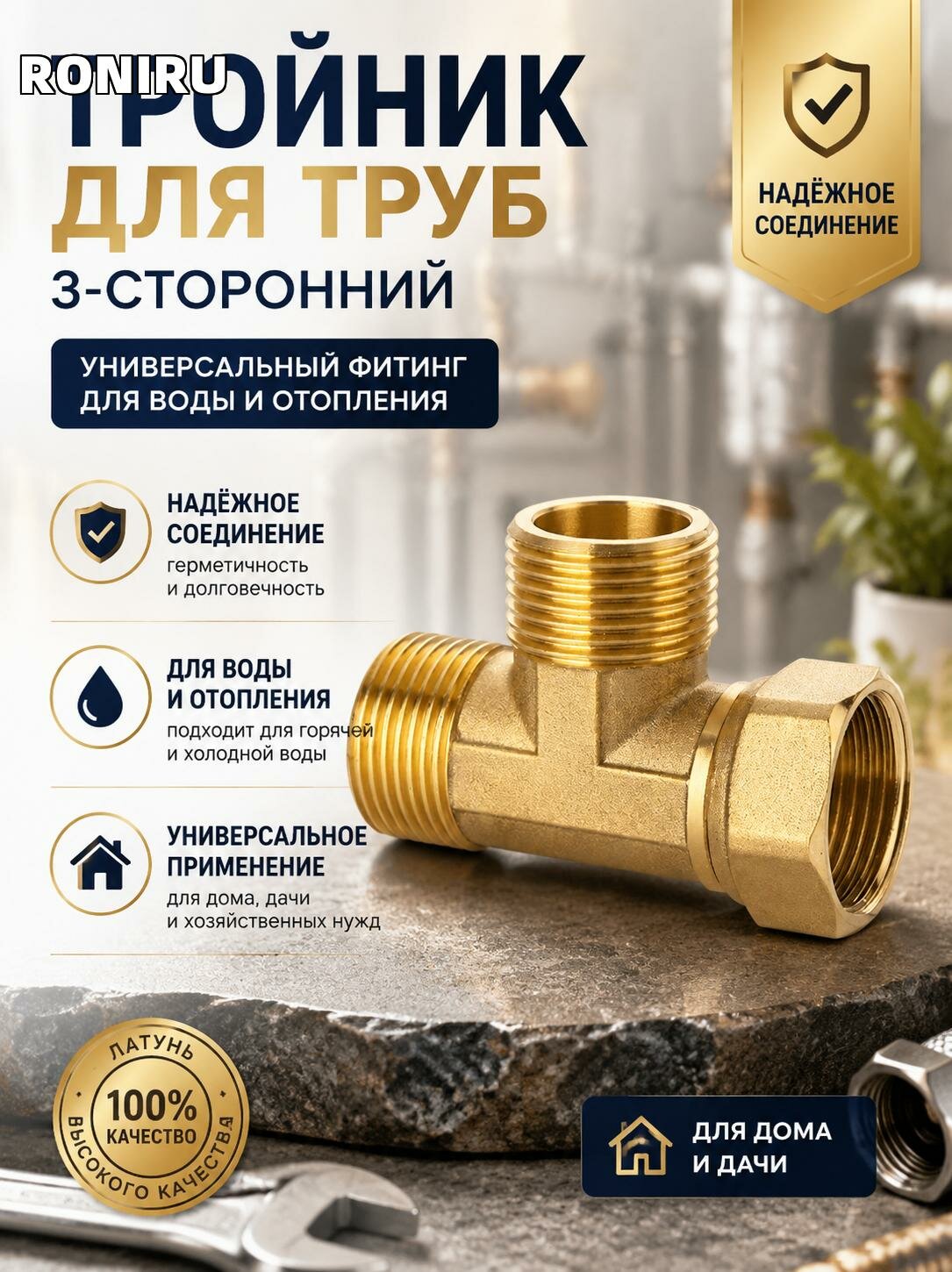 Тройник для труб 3-сторонний — универсальный фитинг для воды и отопления, надёжное соединение в системе, для дома