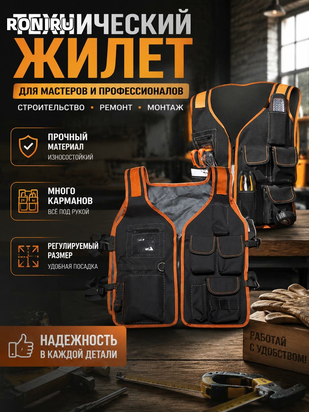 Многофункциональный технический жилет с карманами для инструментов — для мастера, строителя и домашних ремонтов