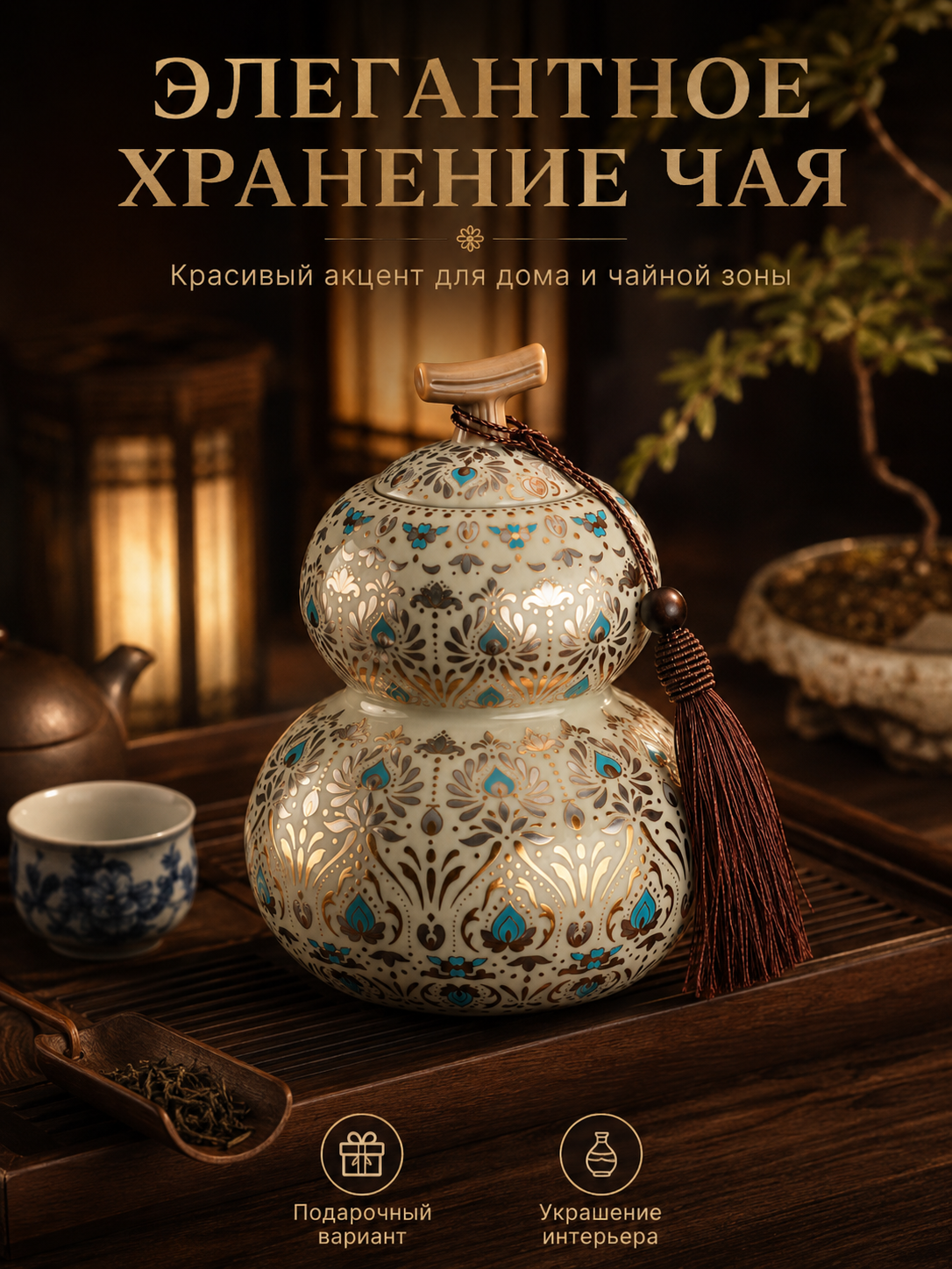 Керамическая чайница с крышкой для хранения чая, восточный стиль, 700–900 мл