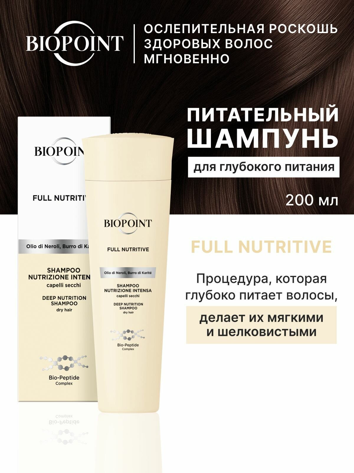 BIOPOINT Шампунь для волос профессиональный увлажняющий / Восстанавливающий питательный шампунь для сухих и поврежденных волос с маслом нероли и ши
