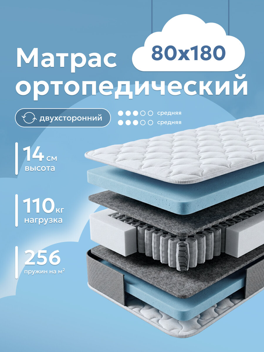 Матрас 180х80 ортопедический одной степени жесткости
