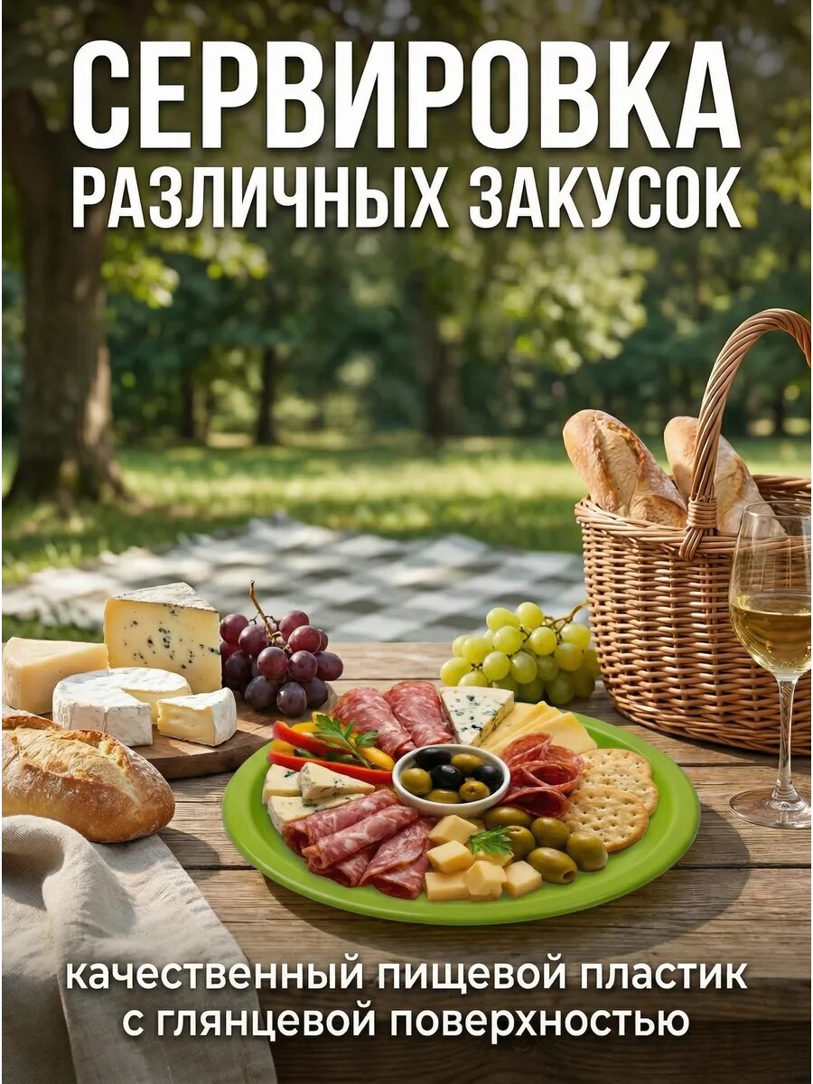 Тарелка для закусок пластиковая Ø16 - 5 шт зеленые — фото 1