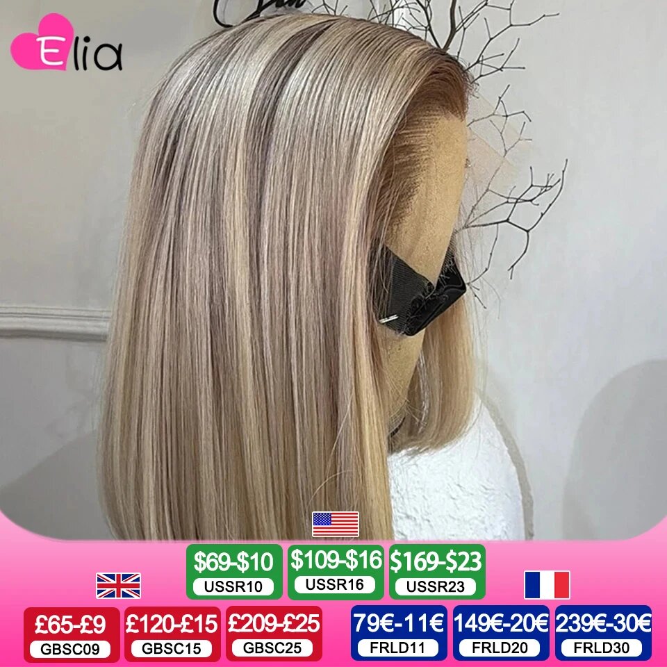 Парик Elia Ash Blonde Highlight 613, 14 дюймов, 13x4 Frontal Wig 180
