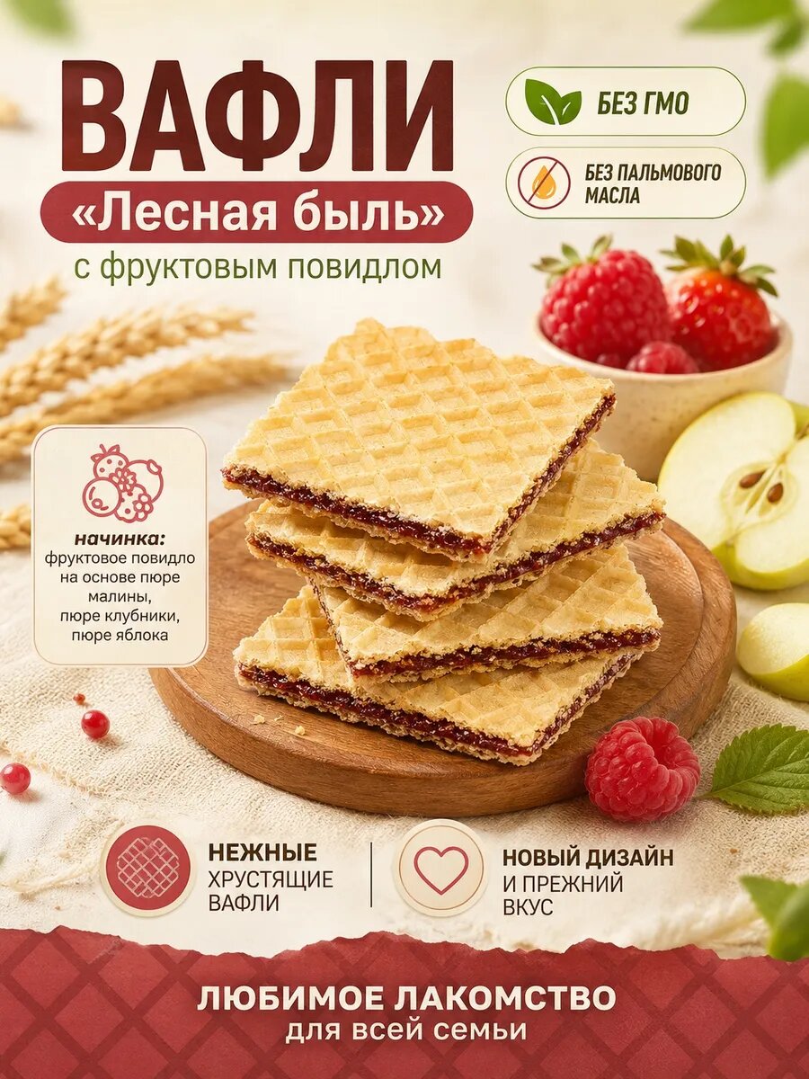 Вафли "Лесная быль"с фруктовым повидлом,450 гр