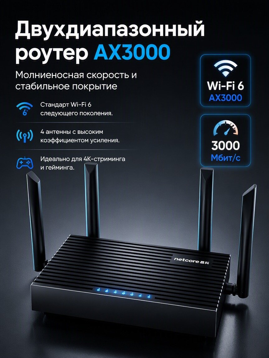 Netcore(netis) N30Pro AX3000 Wi-Fi 6 маршрутизатор, чип MediaTek MT7981, полная поддержка OpenWRT, 512 МБ ОЗУ, USB 3.0