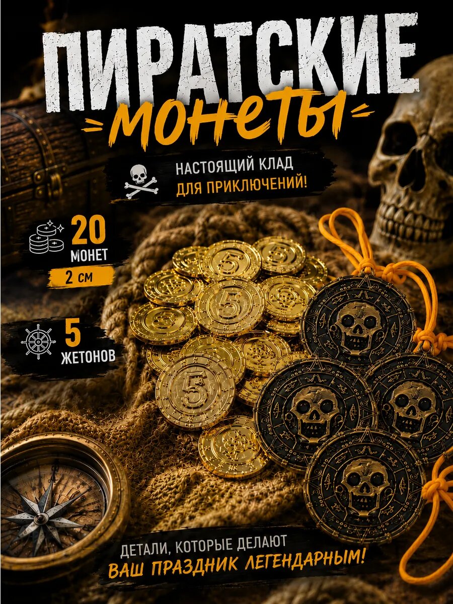 Монеты пиратские и жетоны пирата клад на пиратскую вечеринку