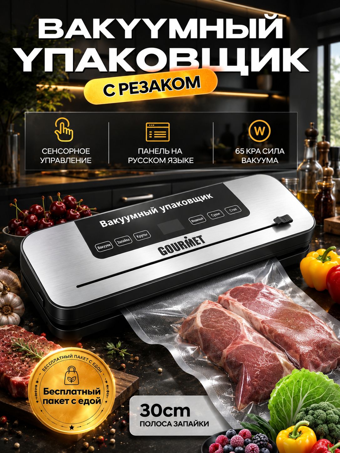 Вакууматор для продуктов с резаком/Вакуумный упаковщик
