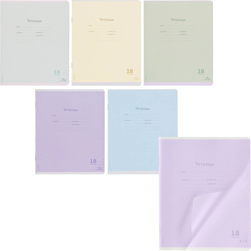 Тетрадь линия 18л. проз. пласт. обл. plastic cover классика NEW ассорти,18-1399
