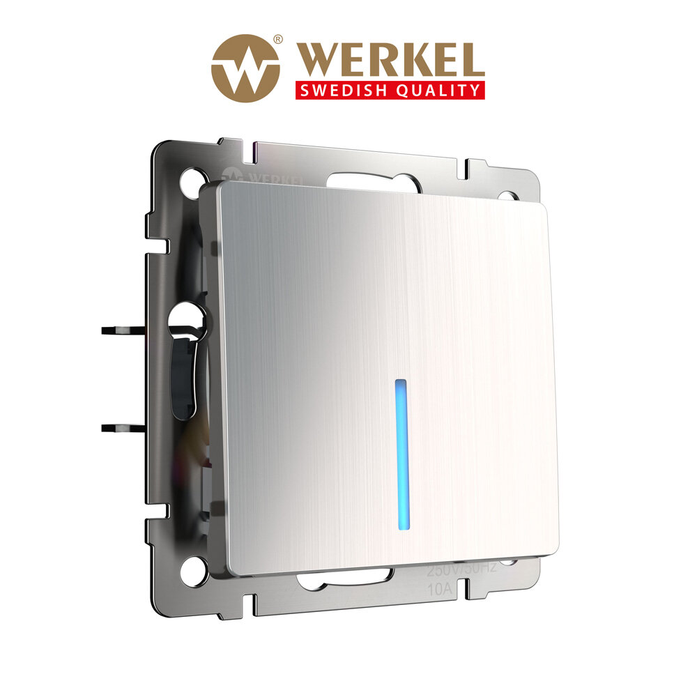 Выключатель одноклавишный проходной с LED-подсветкой WERKEL (глянцевый никель) WL02-SW-1G-2W-LED