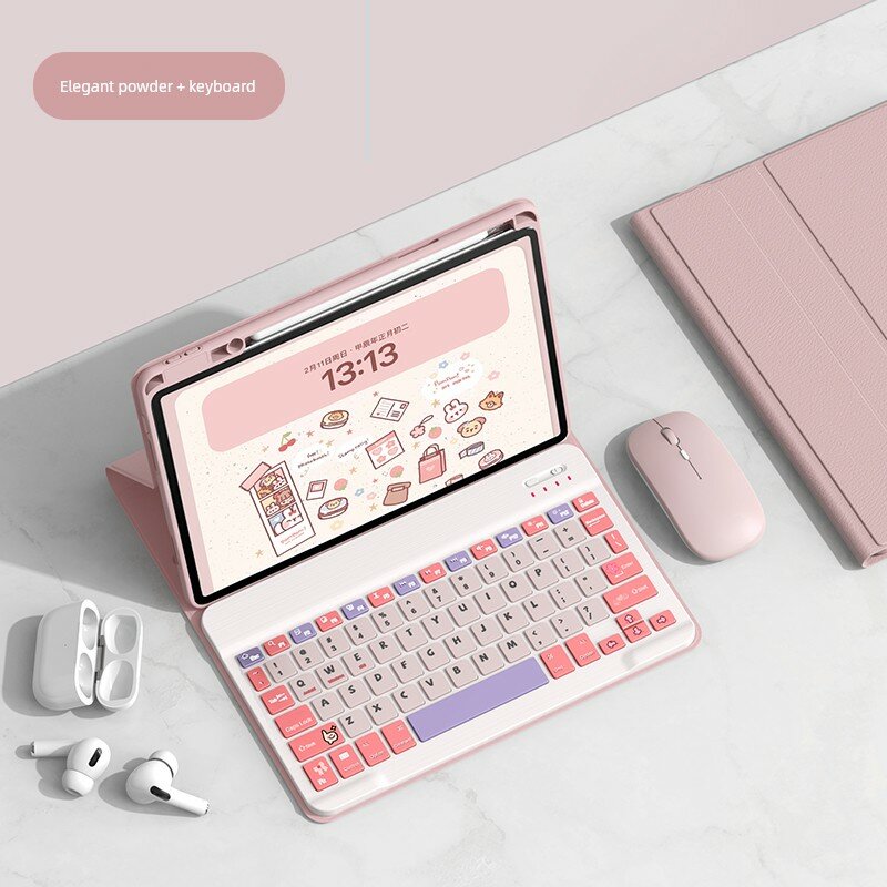 Чехол для Redmi Pad 2 2025 11 дюймов с отсеком для стилуса, Нежно-розовый, в комплекте клавиатура и мышь